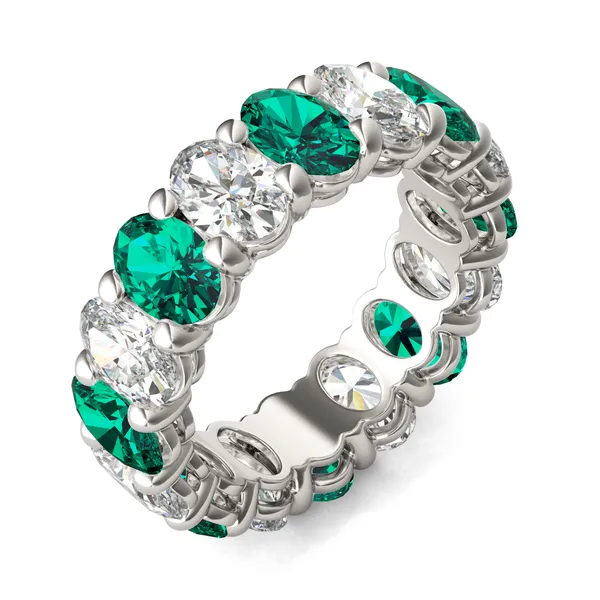 Oval Alternating Basket Emerald Eternity Band