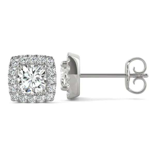 1.32 CTW DEW Moissanite Cushion Stud Earrings in 14K White Gold