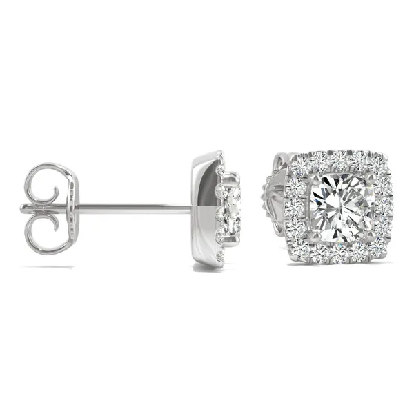 1.32 CTW DEW Moissanite Cushion Stud Earrings in 14K White Gold