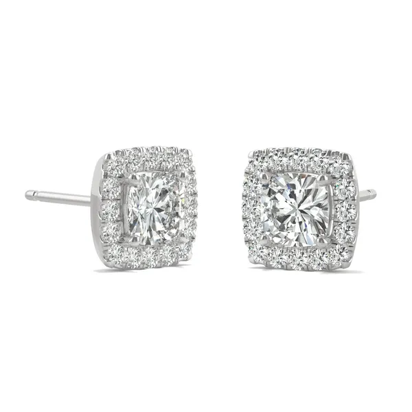 1.32 CTW DEW Moissanite Cushion Stud Earrings in 14K White Gold