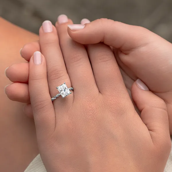 Radiant Double Claw Prong Accented Rope Engagement Ring