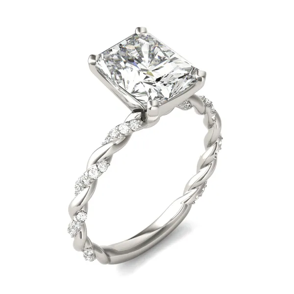 Radiant Double Claw Prong Accented Rope Engagement Ring