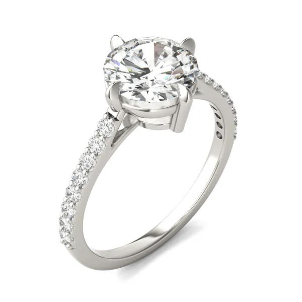 Round Brilliant Accented Claw Prong Compass Engagement Ring