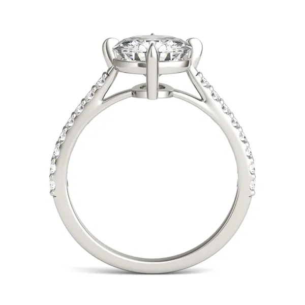 Round Brilliant Accented Claw Prong Compass Engagement Ring