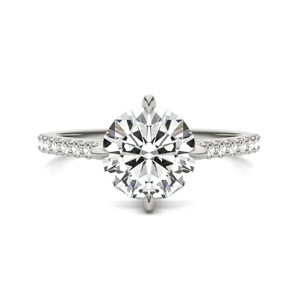 Round Brilliant Accented Claw Prong Compass Engagement Ring