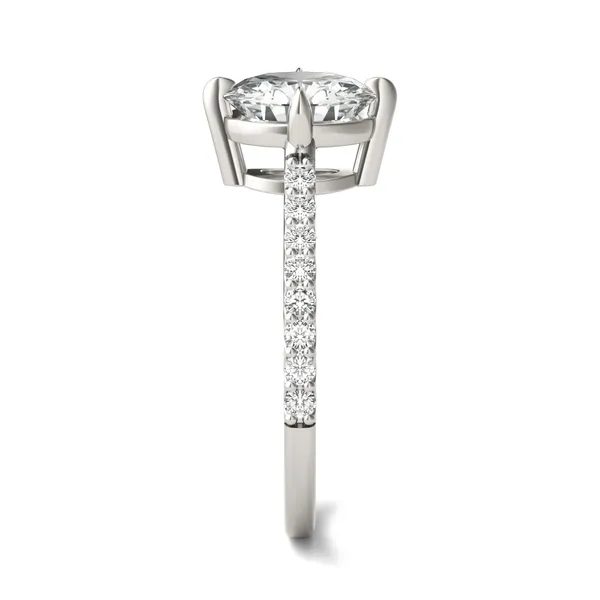 Round Brilliant Accented Claw Prong Compass Engagement Ring